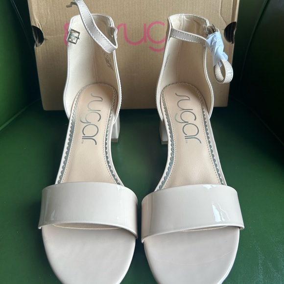Sugar | Shoes | Sugar Cream Heels With Ankle Strap And Block Heel ...